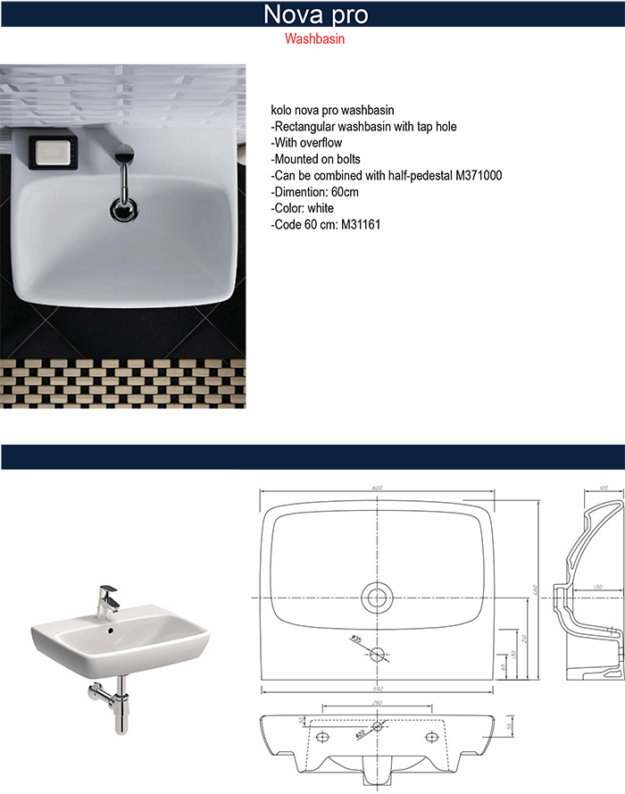 NOVA PRO Washbasin 60 - Khoury Sanitary